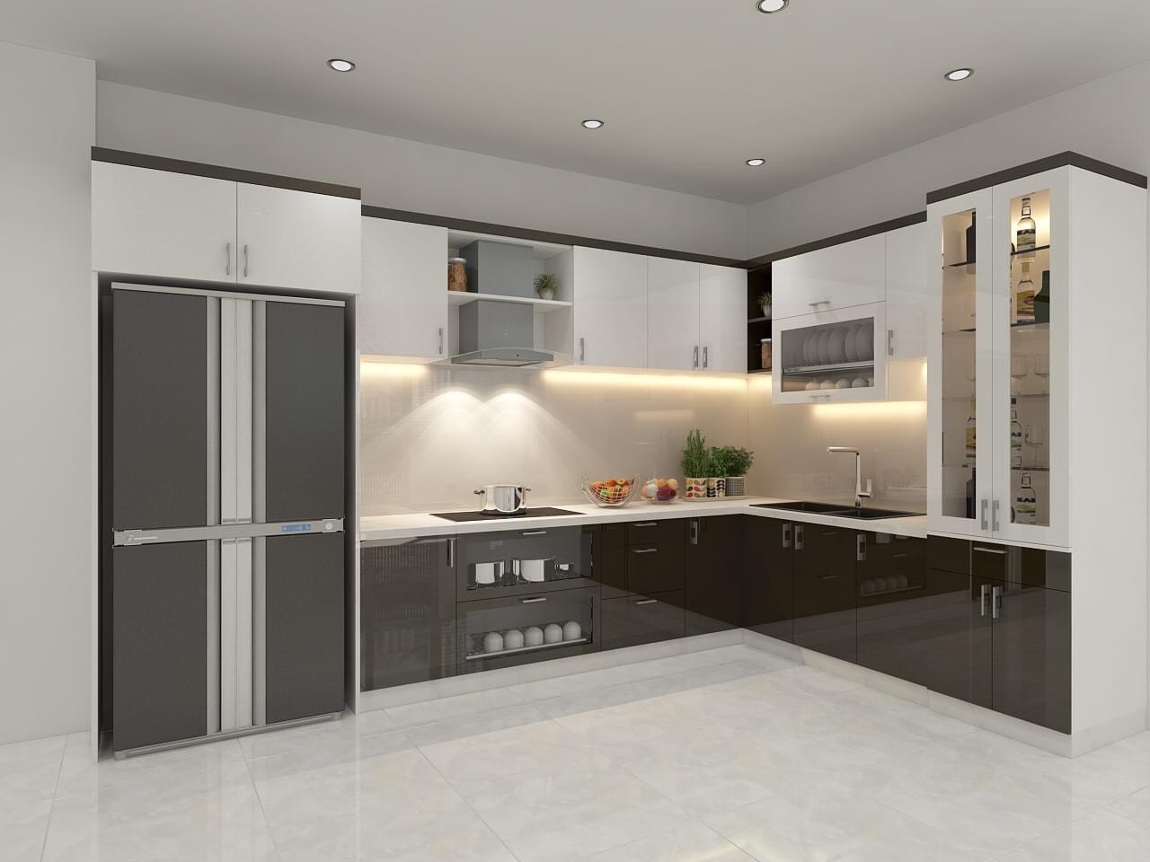 Tủ bếp gỗ công nghiệp hiện đại chữ L 024